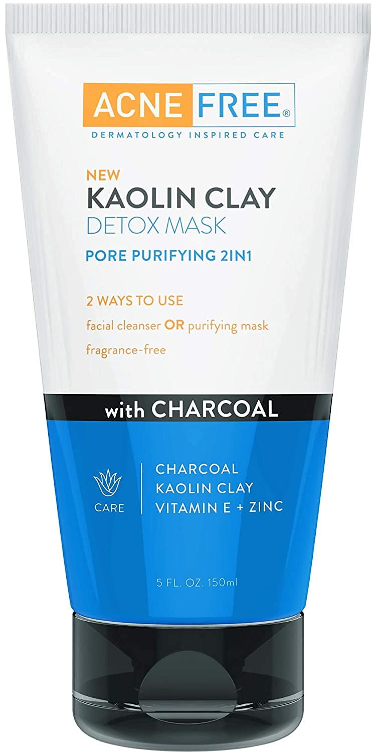 AcneFree Kaolin Clay Detox Mask, Charcoal, 5 fl oz, 2-in-1 Cleanser and ...