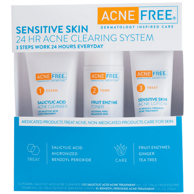 AcneFree Sensitive Skin 24 HR Acne Clearing System, 3 Piece Set HSA/FSA ...