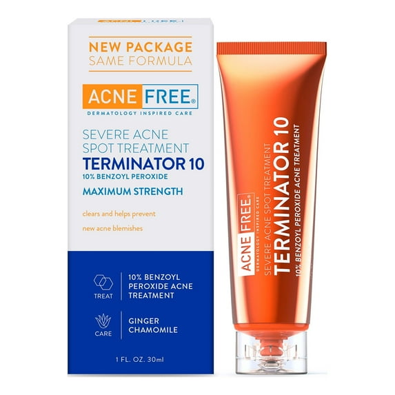 AcneFree Terminator 10 Acne Spot Treatment Cream with 10% Benzoyl ...