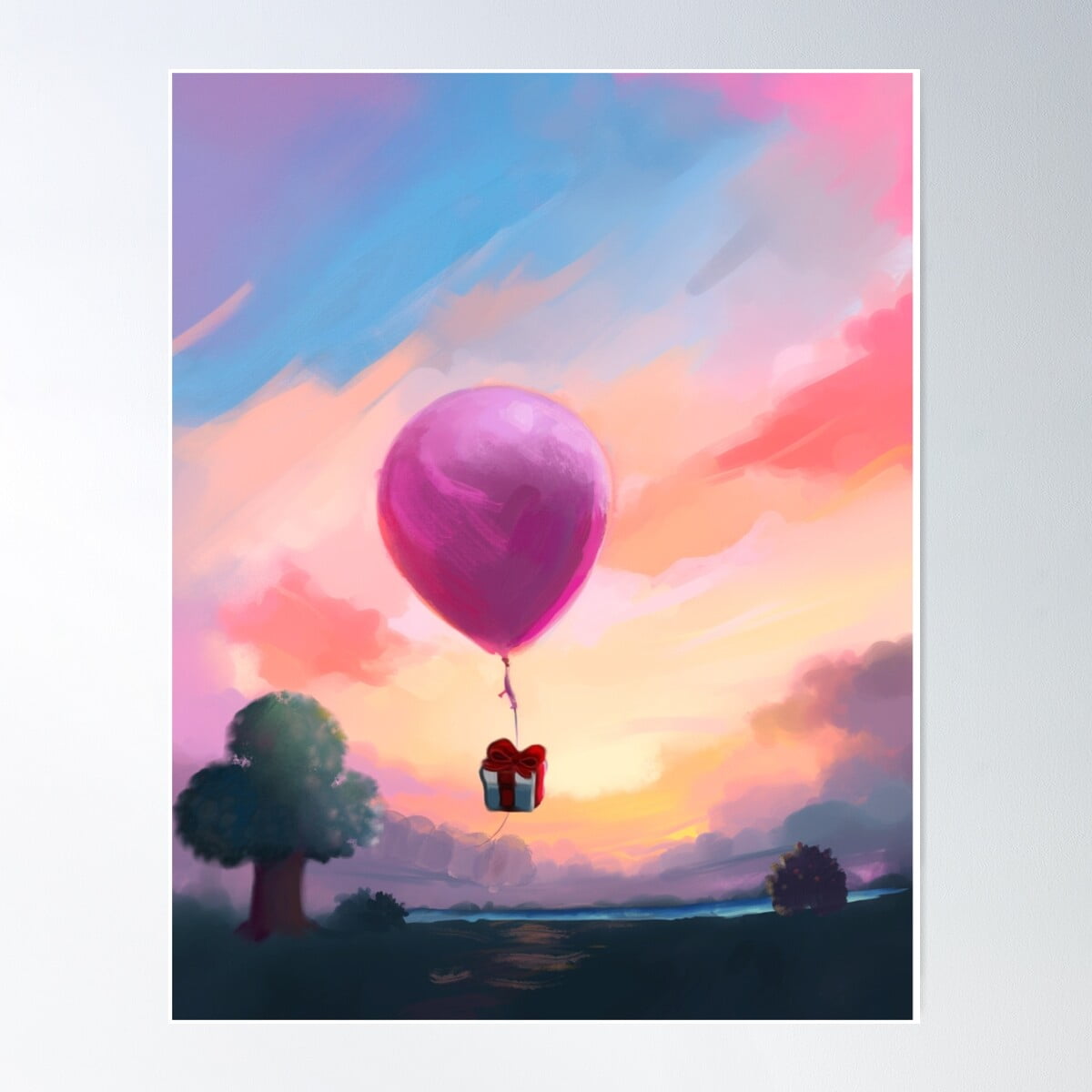 Acnh Present Sunset Oil Painting Poster Wall Art, Modern Wall Decor For ...