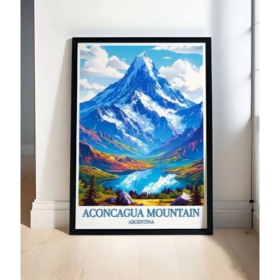 Aconcagua Mountain Travel Print - Andes Mountain Range Travel Poster ...