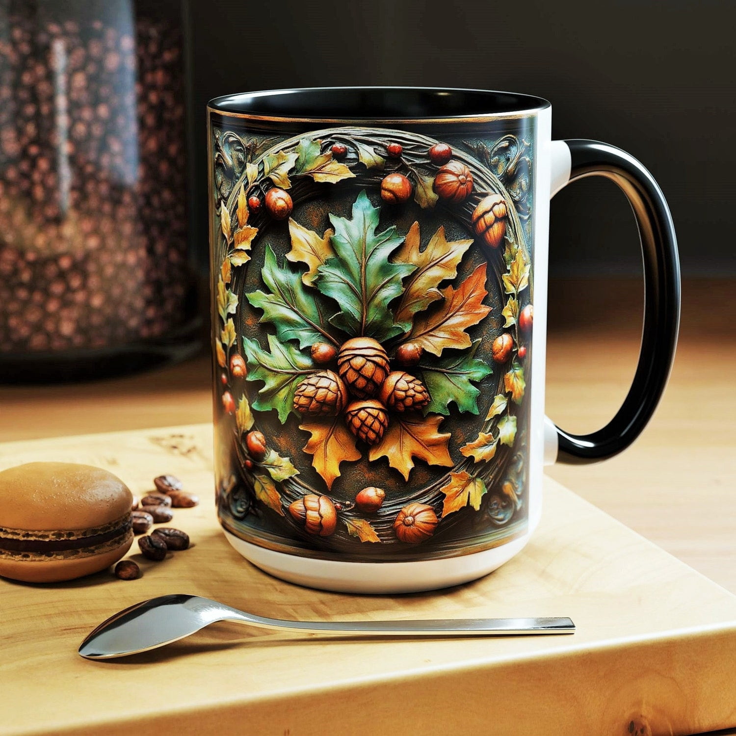 Acorn Autumn Mug Rustic Oak Leaf Coffee Cup with Pinecones Seasonal ...