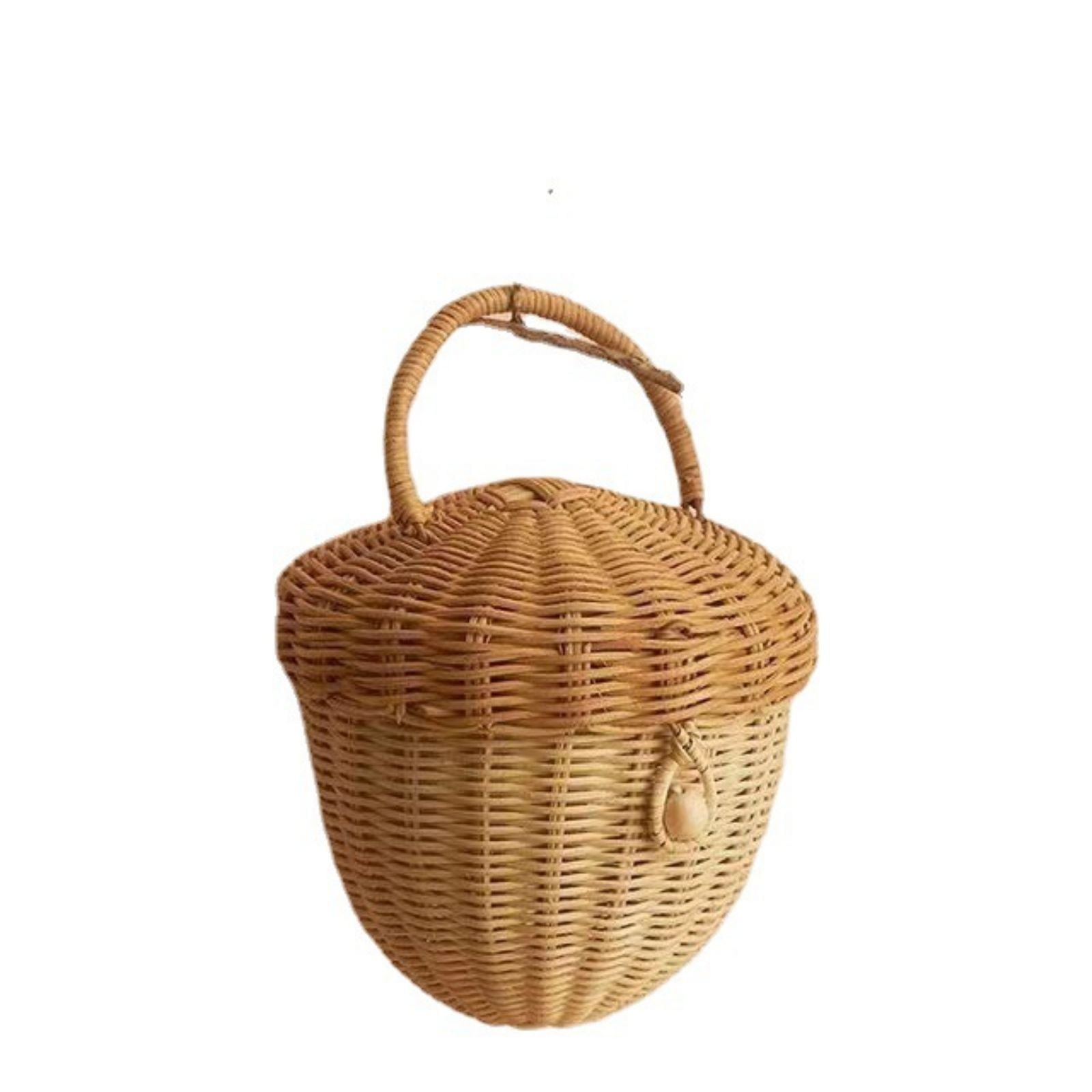Acorn Basket With Lid Handmade Rattan Acorn Storage Basket Hand Bag ...