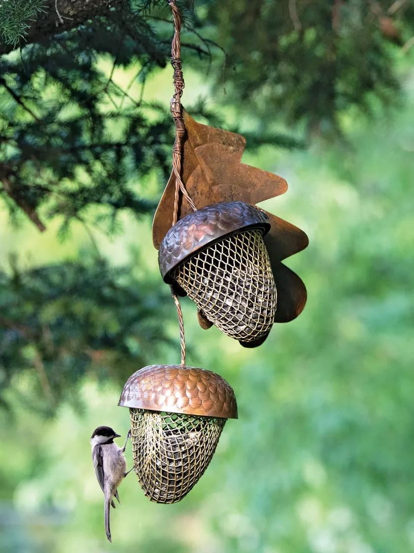 Gardener's Supply Company Acorn Bird Feeder, Copper Patina Mesh Cage ...