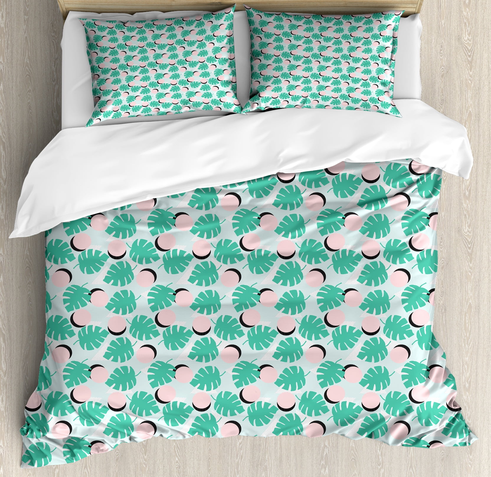 Acorn Duvet Cover Set, Colorful Memphis Style Tropical Hipster Circles ...
