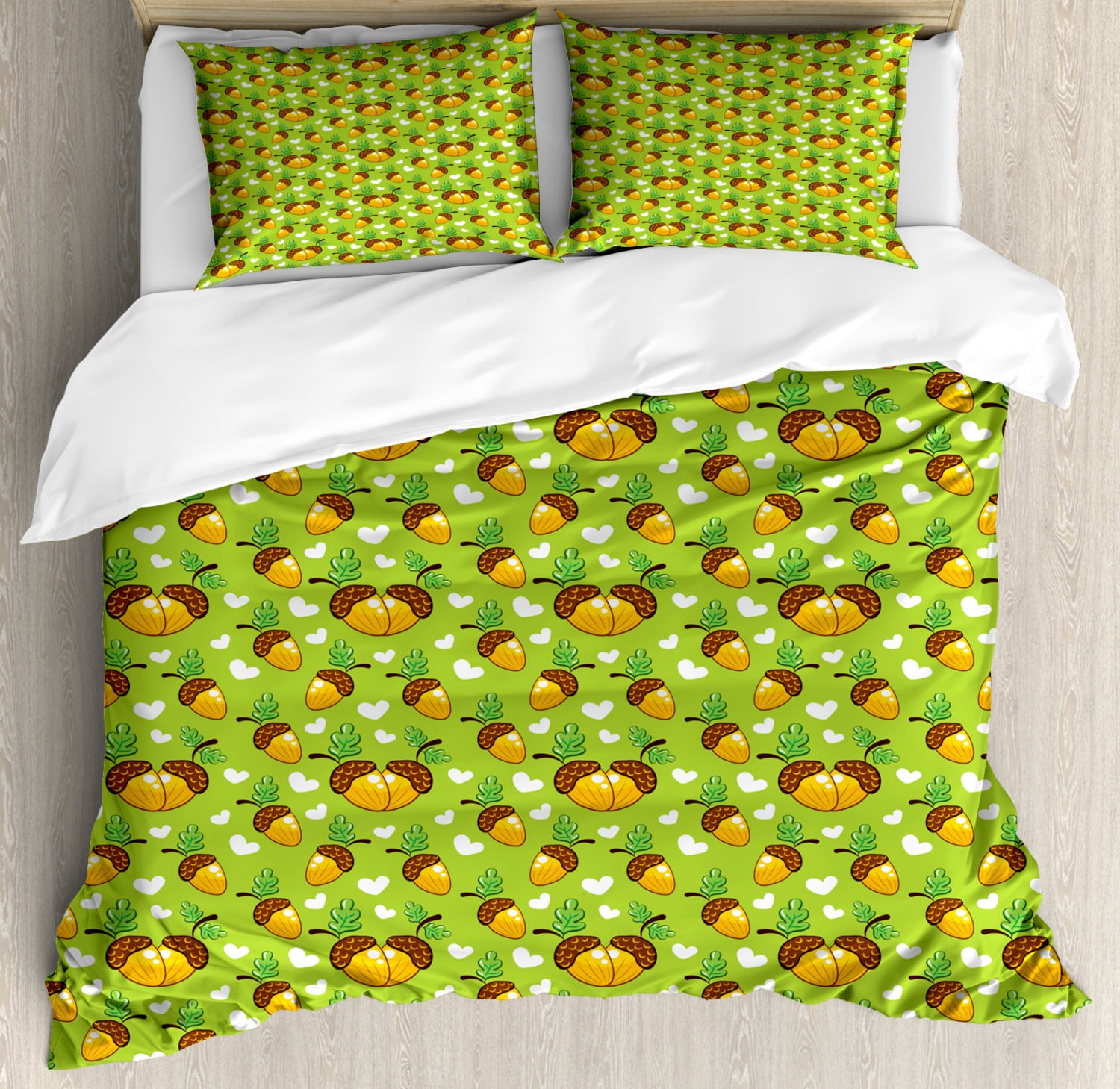 Acorn Duvet Cover Set Queen Size, Hearts Leaves and Nuts Love Nature ...