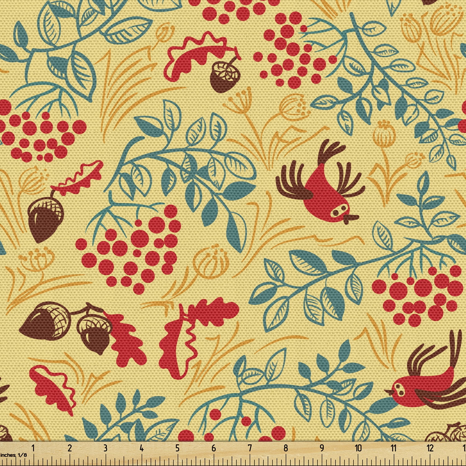 Ambesonne Acorn Fabric by the Yard Upholstery, Wild Nature Composition ...