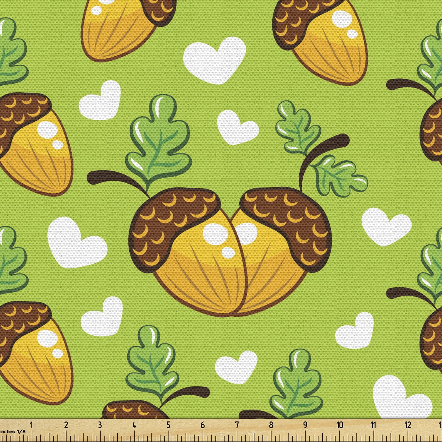 Acorn Fabric by the Yard, Hearts Leaves and Nuts Love Nature Themed ...