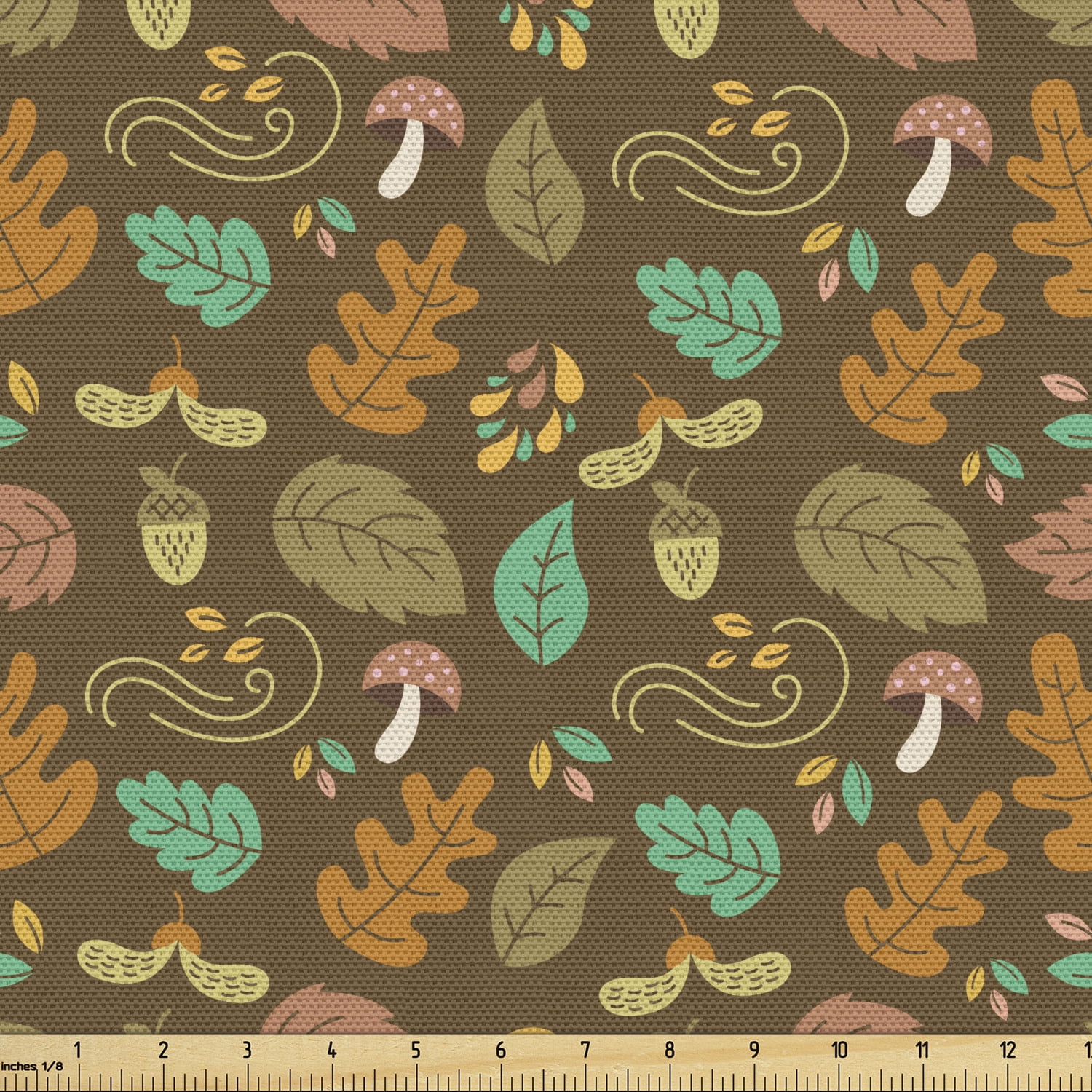 Ambesonne Acorn Fabric by the Yard Upholstery, Ornamental Fall Season ...