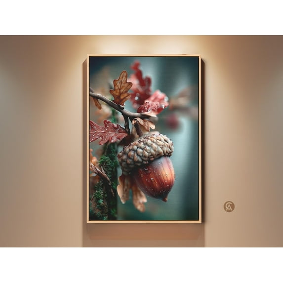 Acorn Oak Leaf Print, Rustic Autumn Wall Art, Nature Botanical Canvas Print, Fall Decor Gift for ...