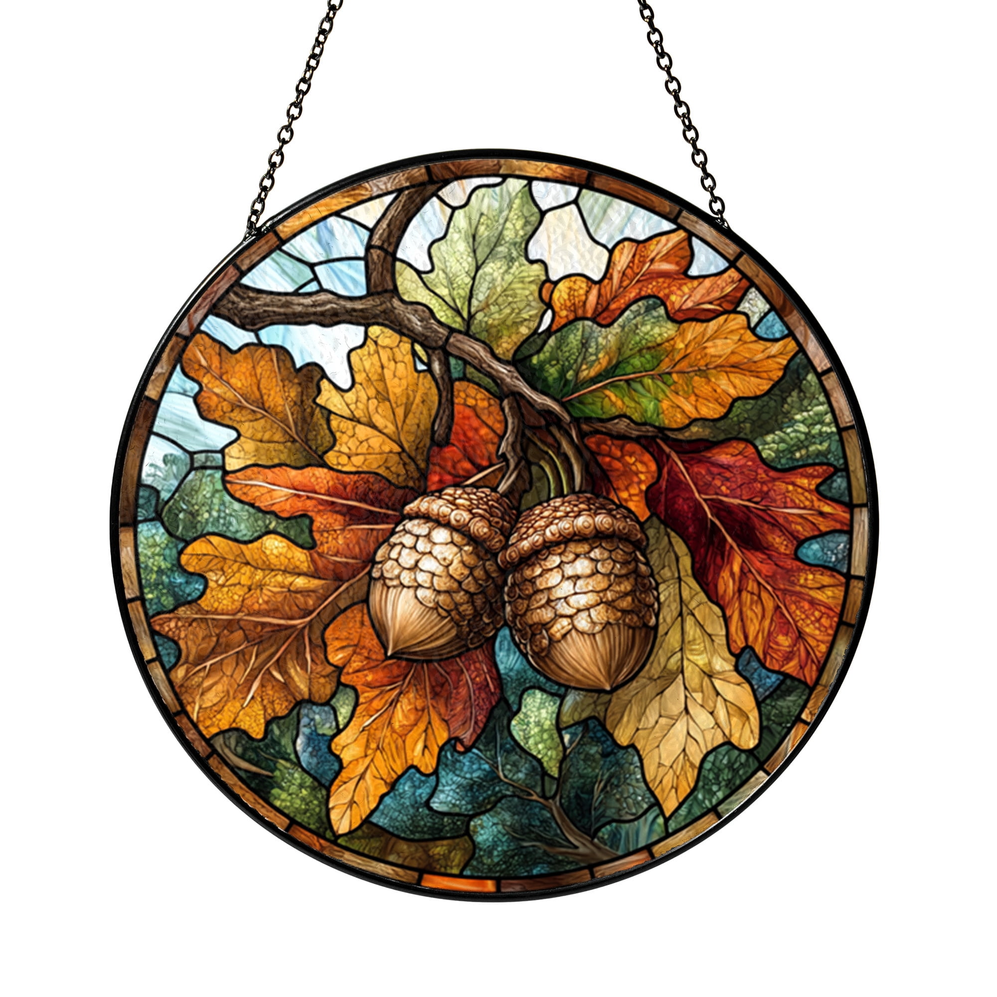 Acorn Oak Leaf Window Suncatcher Stained Glass Style Hanging Decor ...