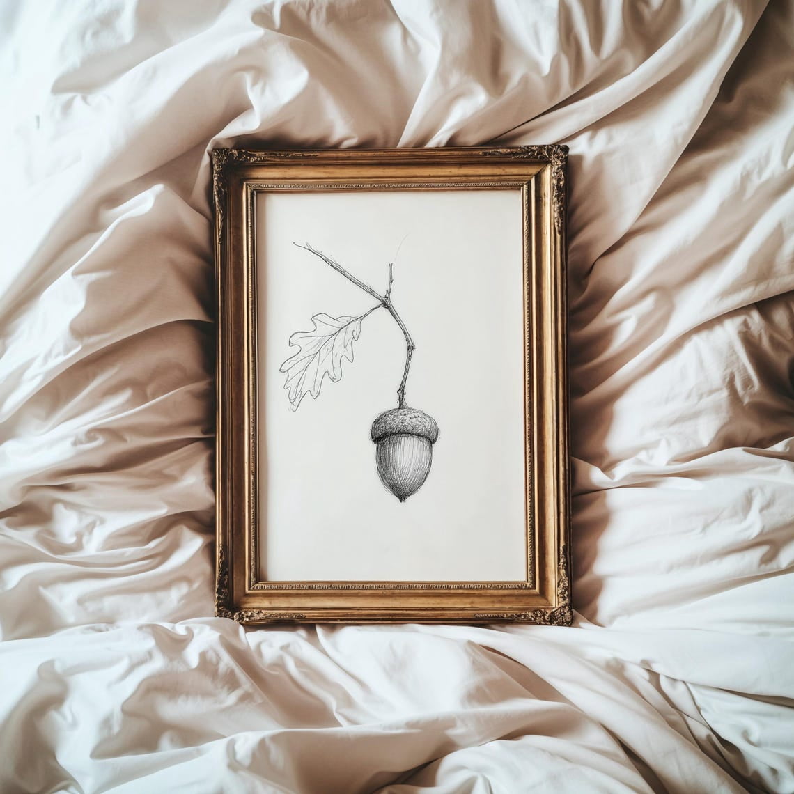 Acorn Sketch Black and White Botanical Line Drawing Rustic Fall ...