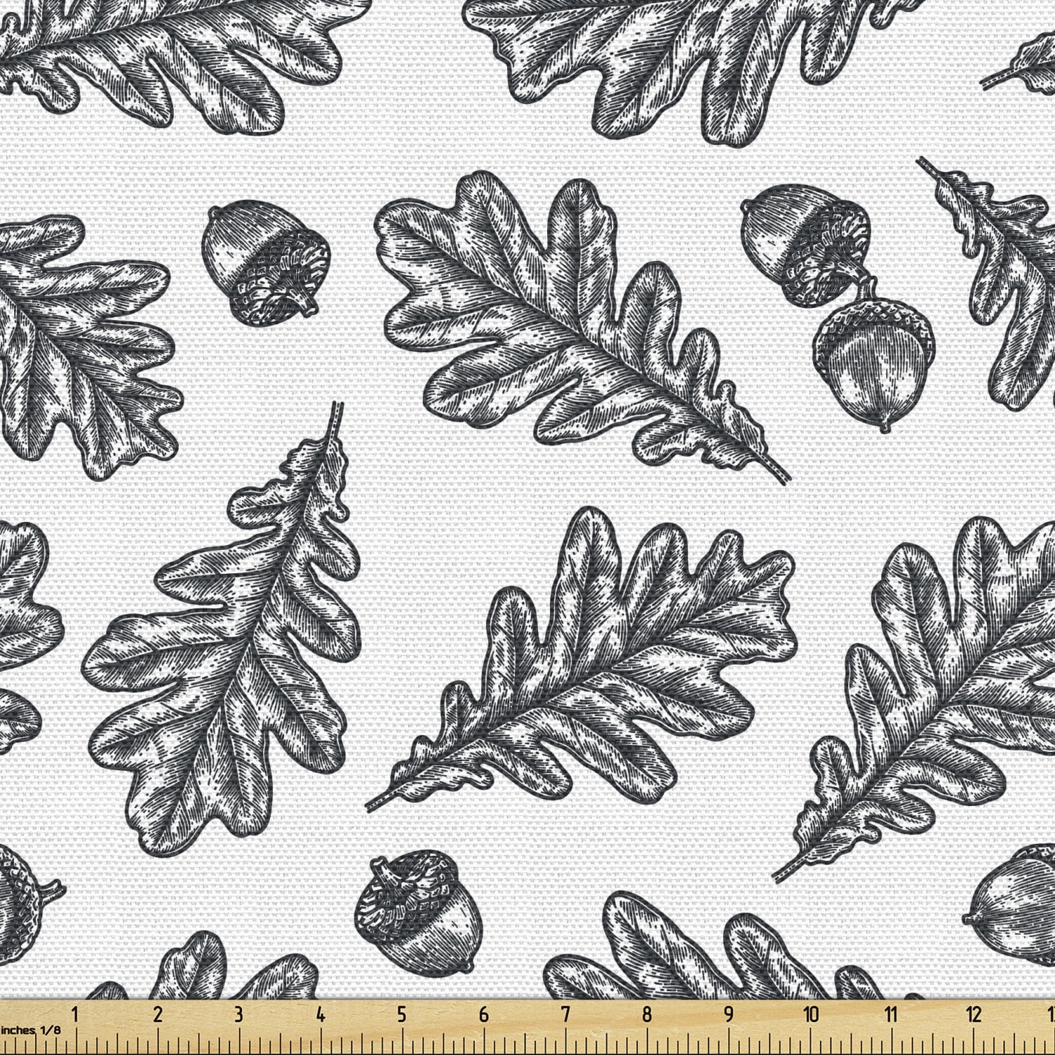 Ambesonne Acorn Fabric by the Yard Upholstery, Engraving Oak Leaves, 10 ...