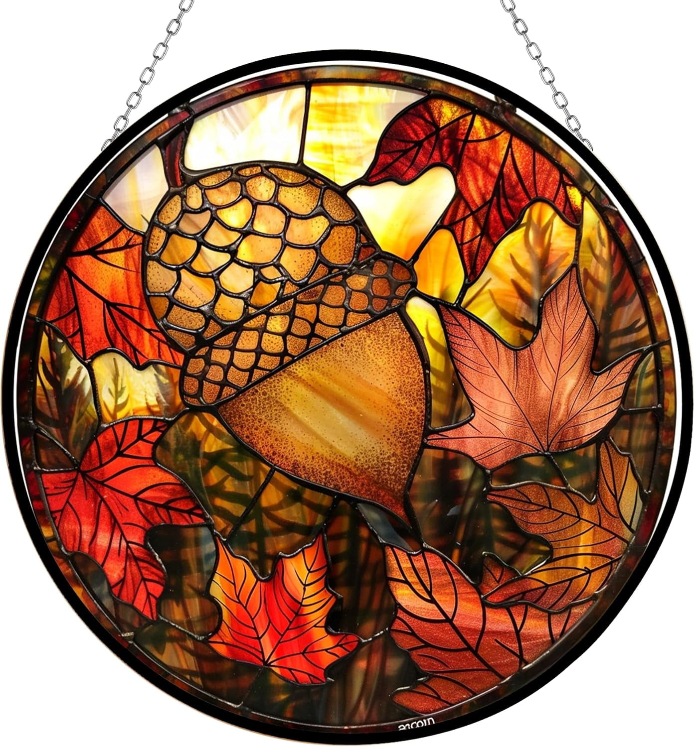 Acorn Stained Glass Window Hanging Window Suncatcher Glass Panel with ...