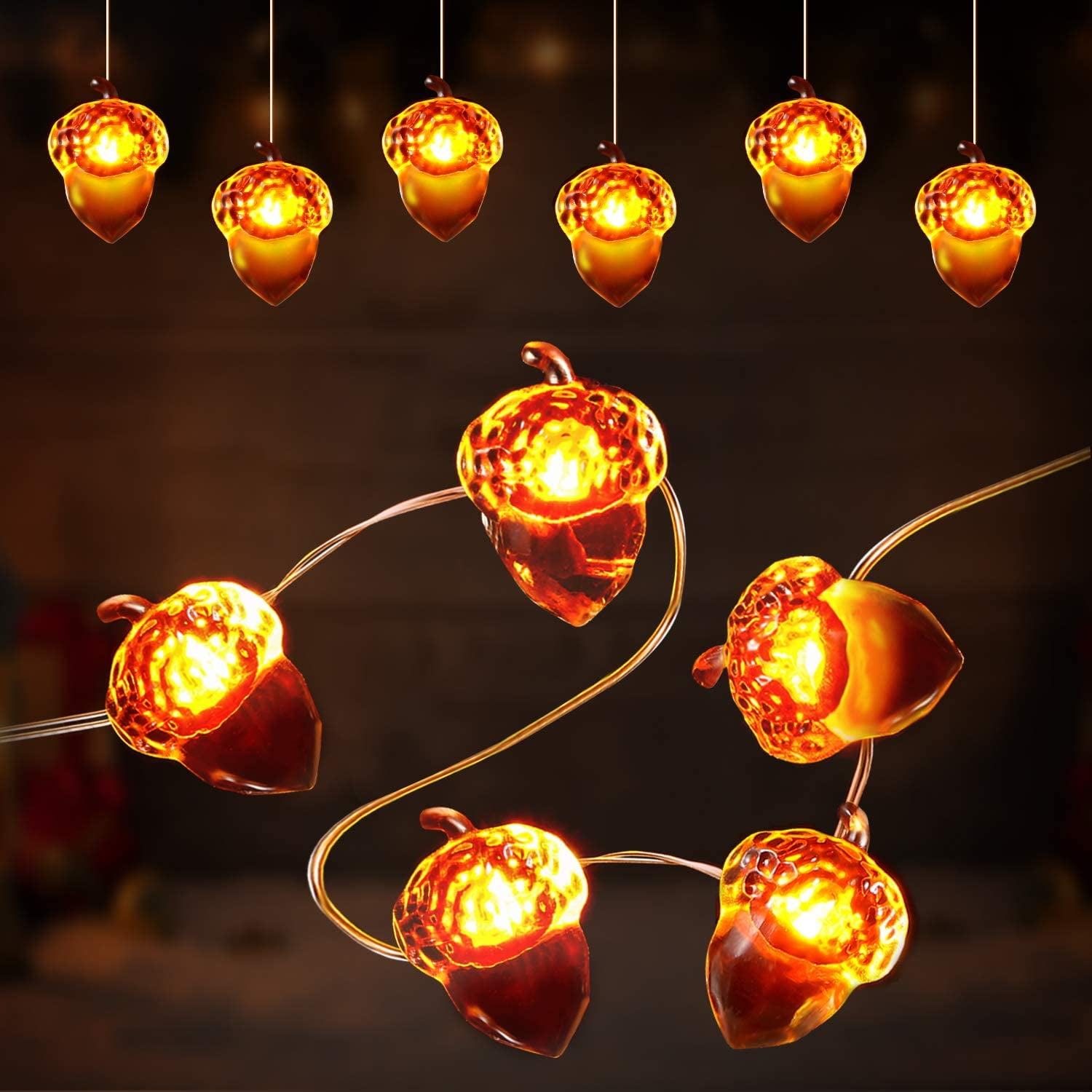 Acorn Thanksgiving Light String 16.4 Feet 50 LED Battery Powered ...