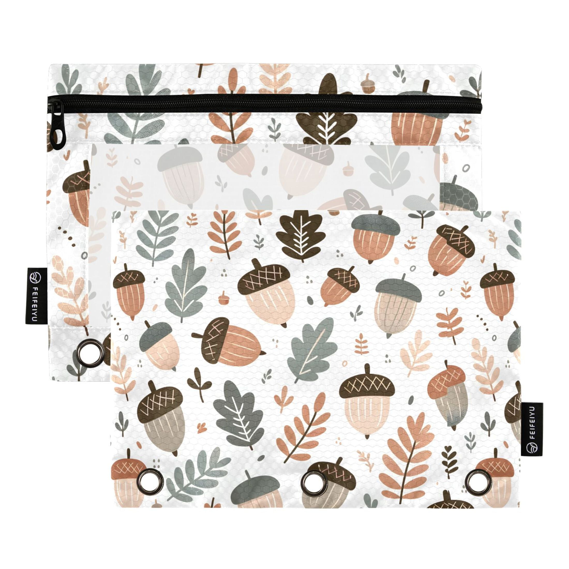 Acorn and Leaves 2 Pack Pencil Pouch for 3 Ring Binder Smooth Zipper ...