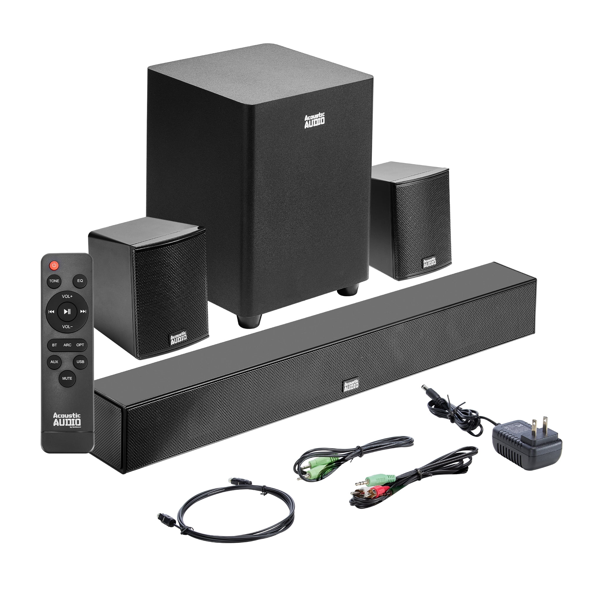 Acoustic Audio 5.1 Sound Bar System, Wireless Subwoofer, Bluetooth, RCA ...