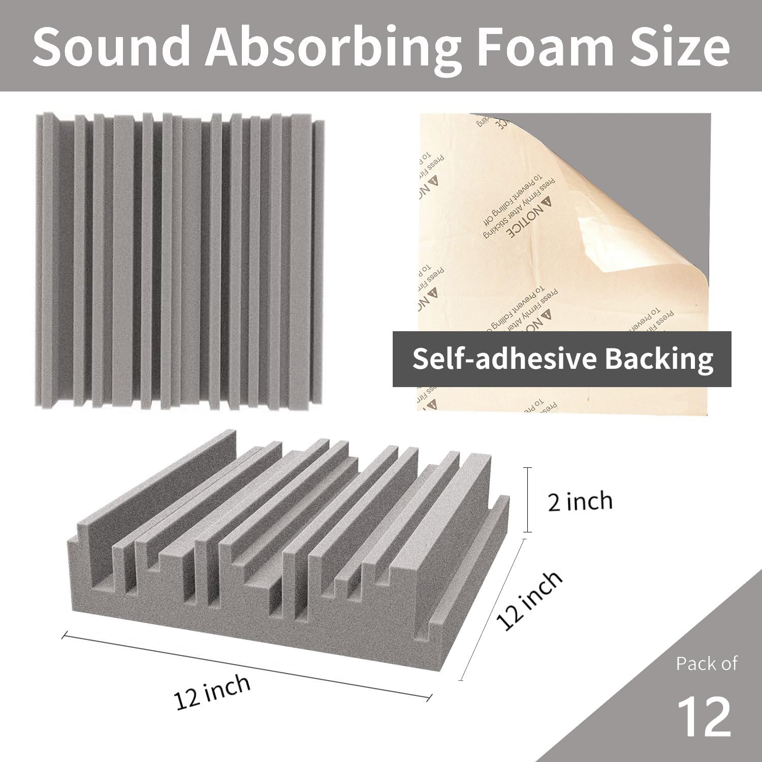 Acoustic Foam Panels, -Adhesive Sound Absorbing 12x12x2 Inches High ...