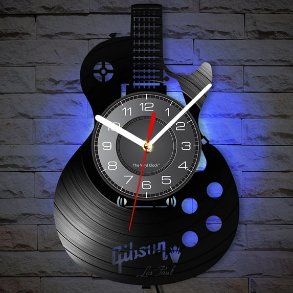 Acoustic Guitar 12" LED Vinyl Wall Clock 7 Colors Changing with Remote ...