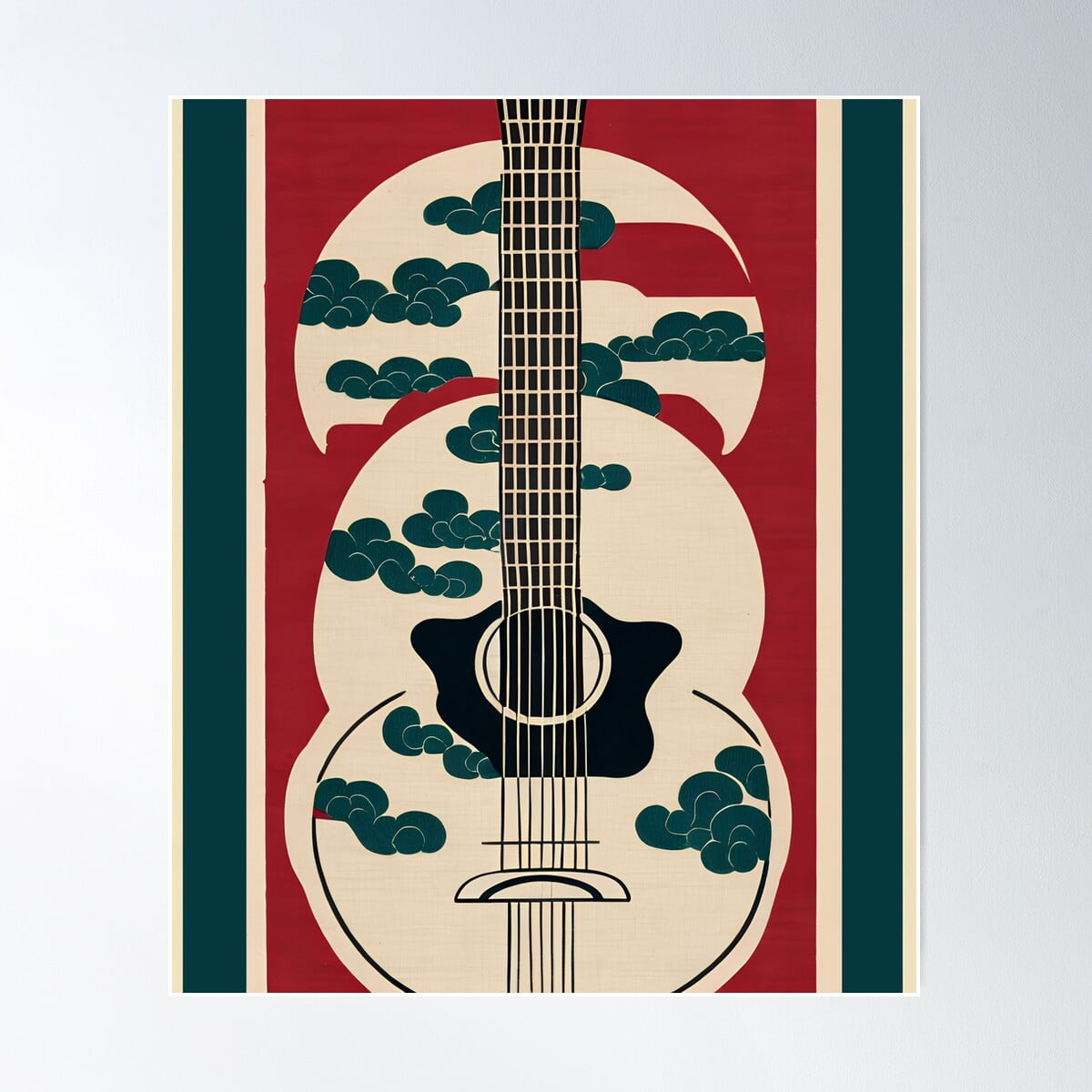 Acoustic Guitar Japanese Style Abstract Artwork Poster Wall Art, Modern ...