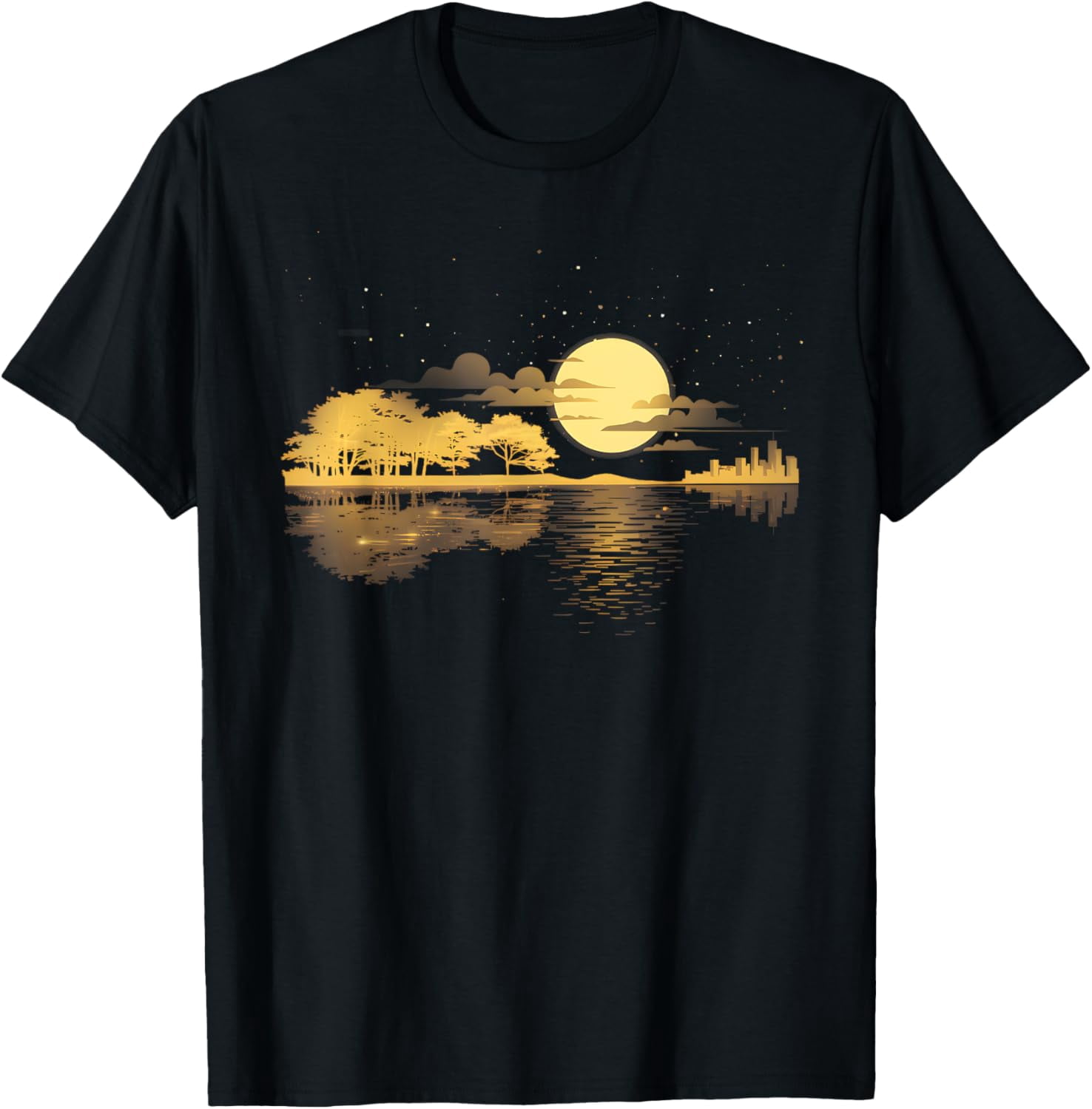 Acoustic Guitar Lake Reflections Nature Moon Guitarist Art T-Shirt ...