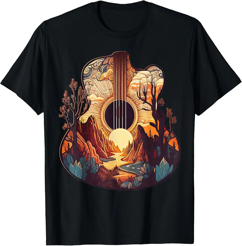 Acoustic Guitar Landscape Graphic for Music Lover Unisex Short Sleeve T ...