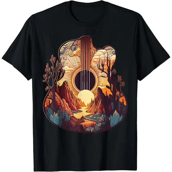 Acoustic Guitar Landscape Graphic for Music Lover Unisex Short Sleeve T ...