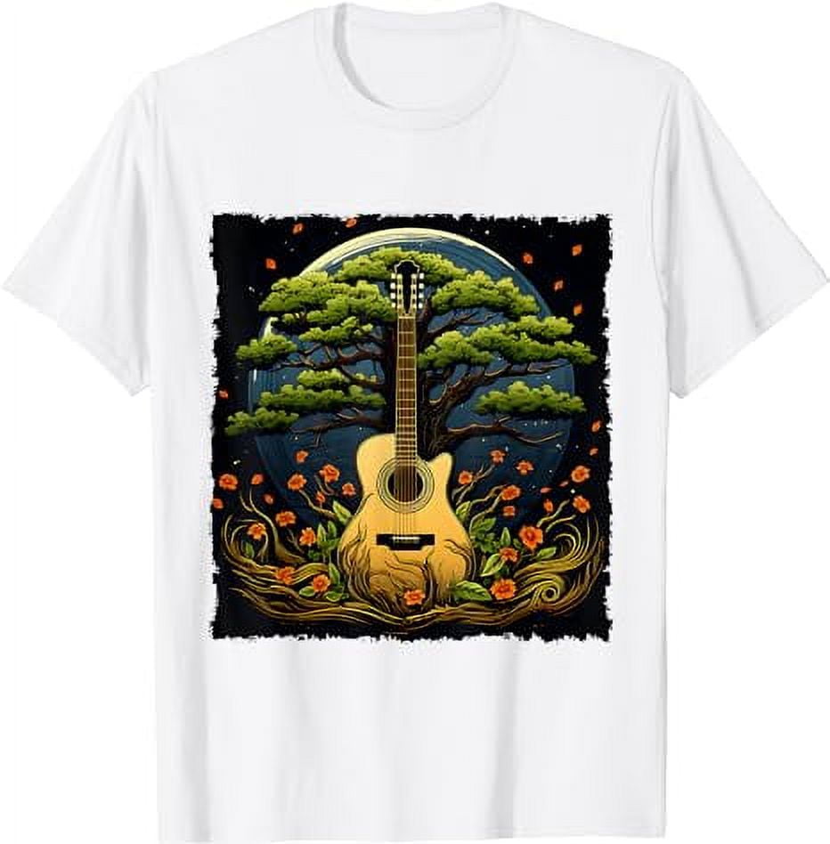 Acoustic Guitar Moon Tree of Life Guitar Player Guitarist white T-Shirt ...