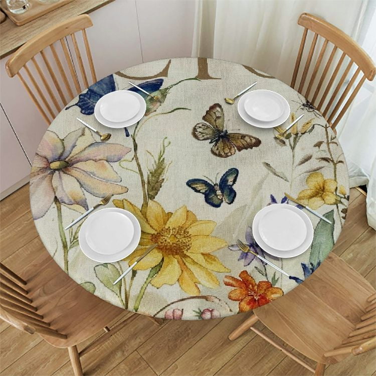Sheronv Flowers Butterflies Gather Round Table Cover Stain Resistant ...