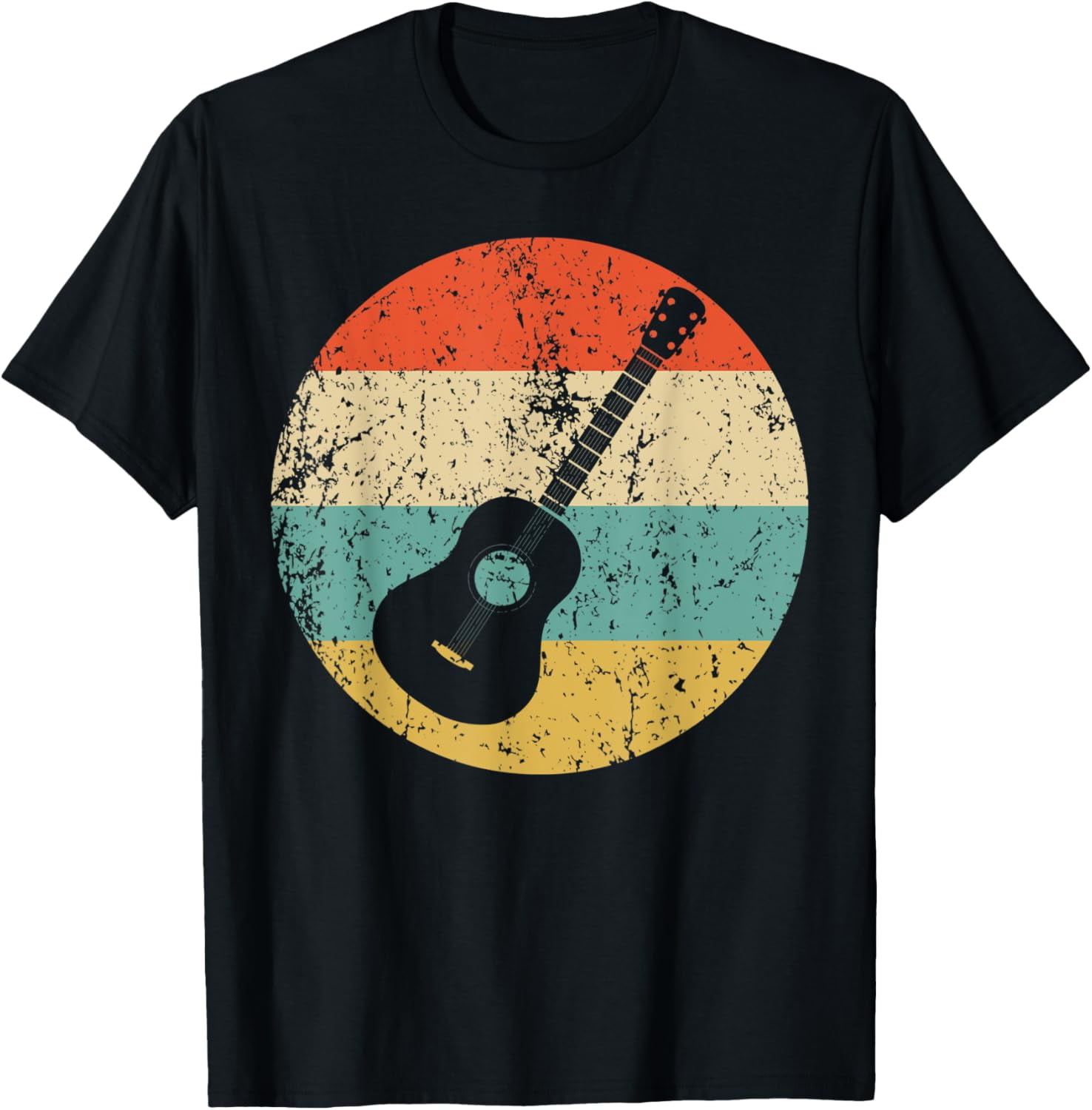 Acoustic Guitar Retro Music Musician Musical Instrument T-Shirt men and women can wear, black ...