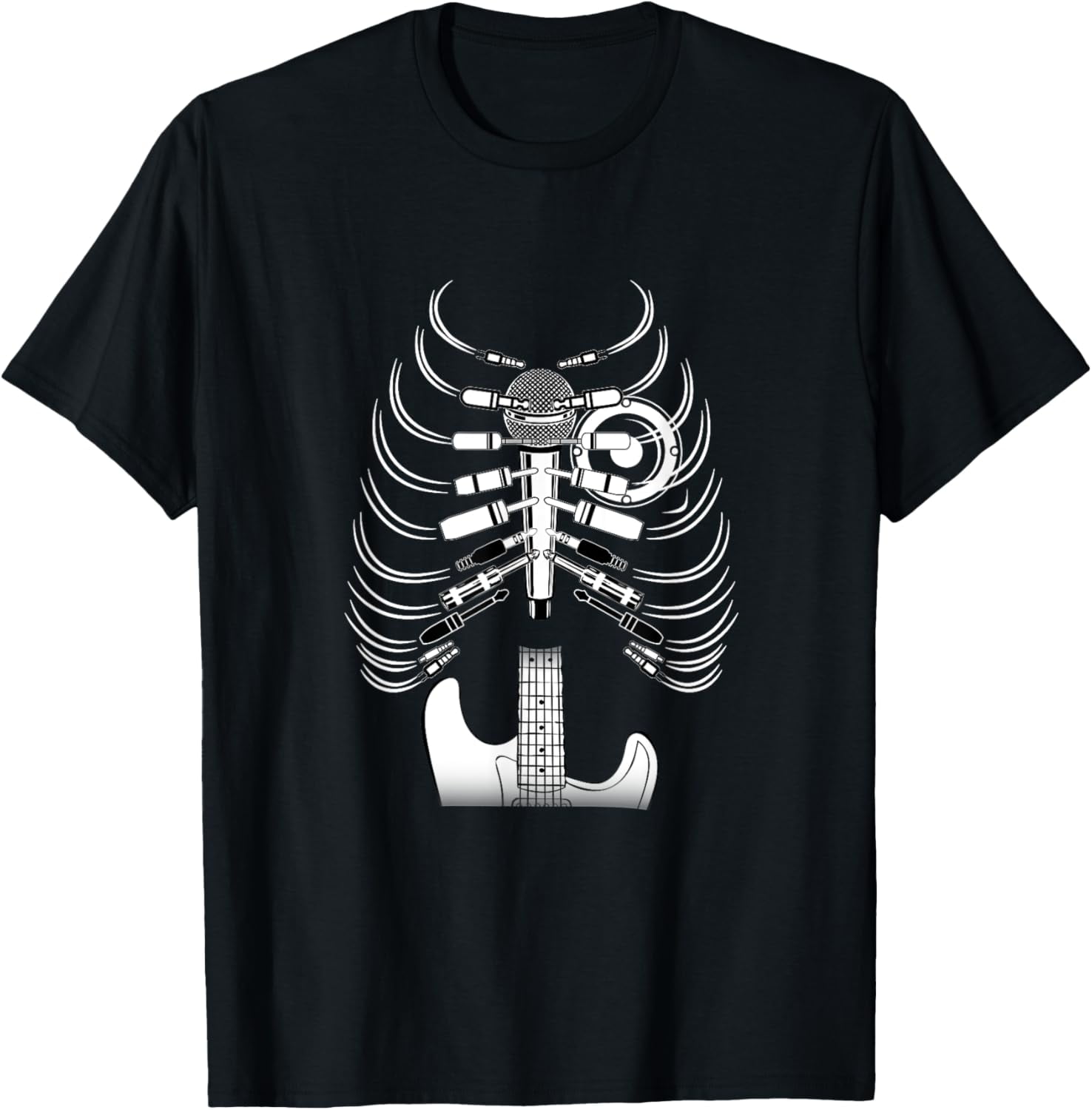 Acoustic Guitar Skeleton Rib Cage Bass Player Musician Gift T-Shirt ...