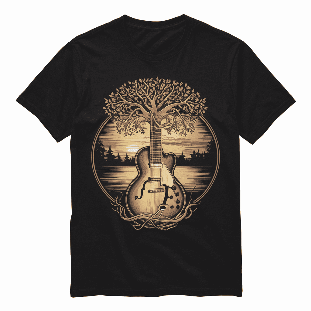 Acoustic Guitar Tree In Sunset - Guitar T-Shirt - Walmart.com