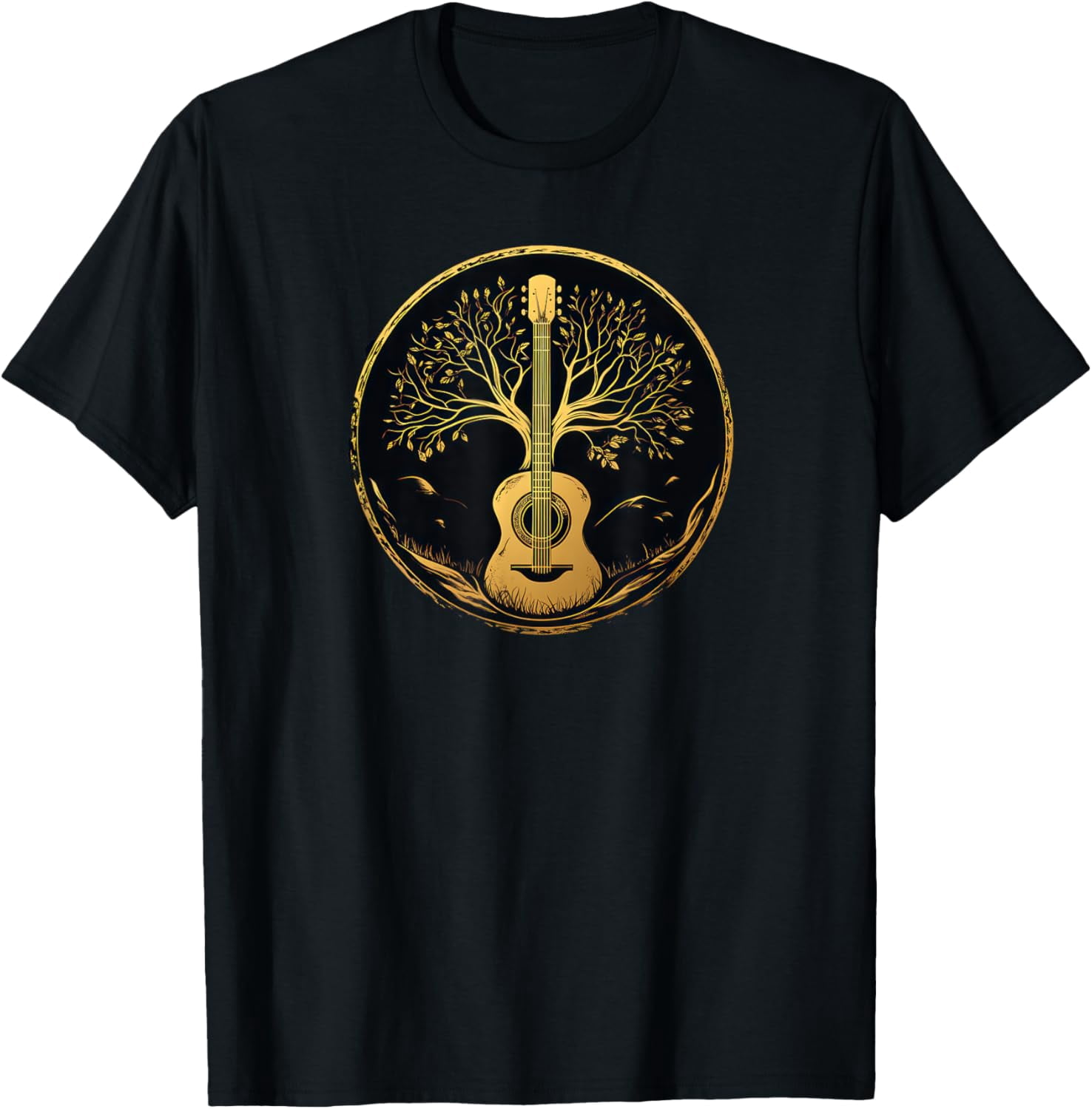 Acoustic Guitar Tree Lake Nature Folk Music Graphic T-Shirt - Walmart.com
