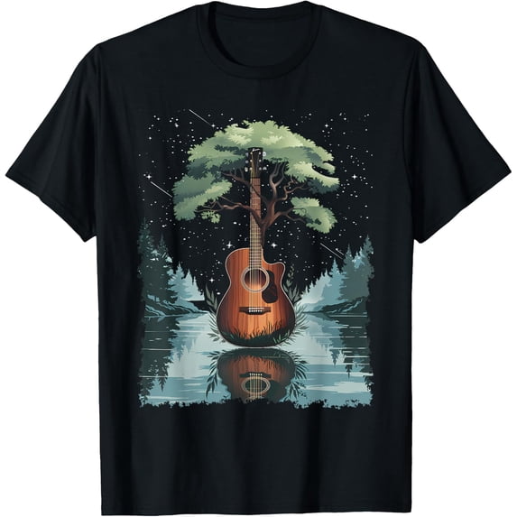 Acoustic Guitar Tree Moon Lake Musician T-Shirt - Walmart.com