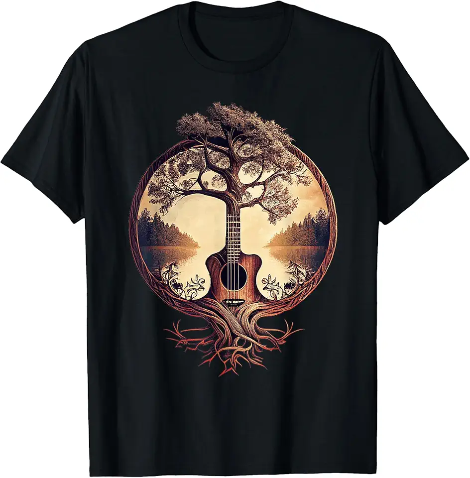 Acoustic Guitar Tree of Life Graphic for Musician Unisex Short Sleeve T ...
