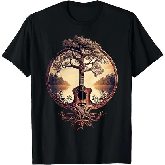 Acoustic Guitar Tree of Life Graphic for Musician Unisex Short Sleeve T ...