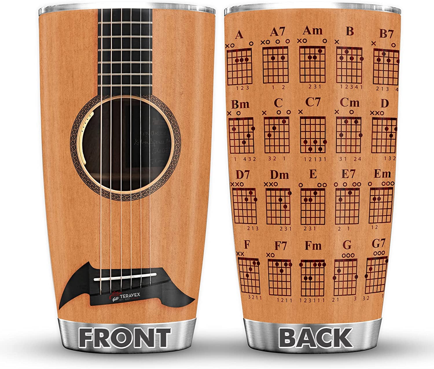 Acoustic Guitar Tumbler Cup with Lid 20oz - Stunning Detailed Guitar ...