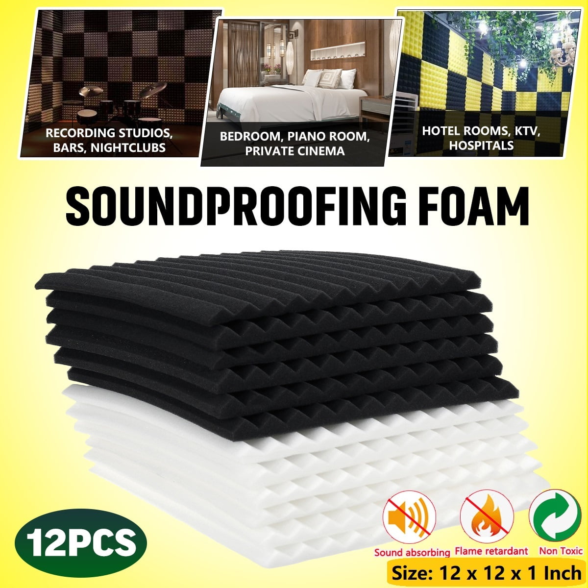 Acoustic Sound Proof Foam Panels 12 x 12 x 1 Inches, Soundproof Wall ...