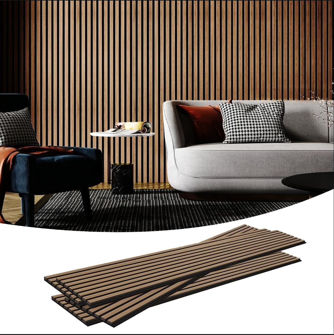 Acoustic Wood Slat Wall & Ceiling Panels 4-Pack 3D Fluted Textured ...