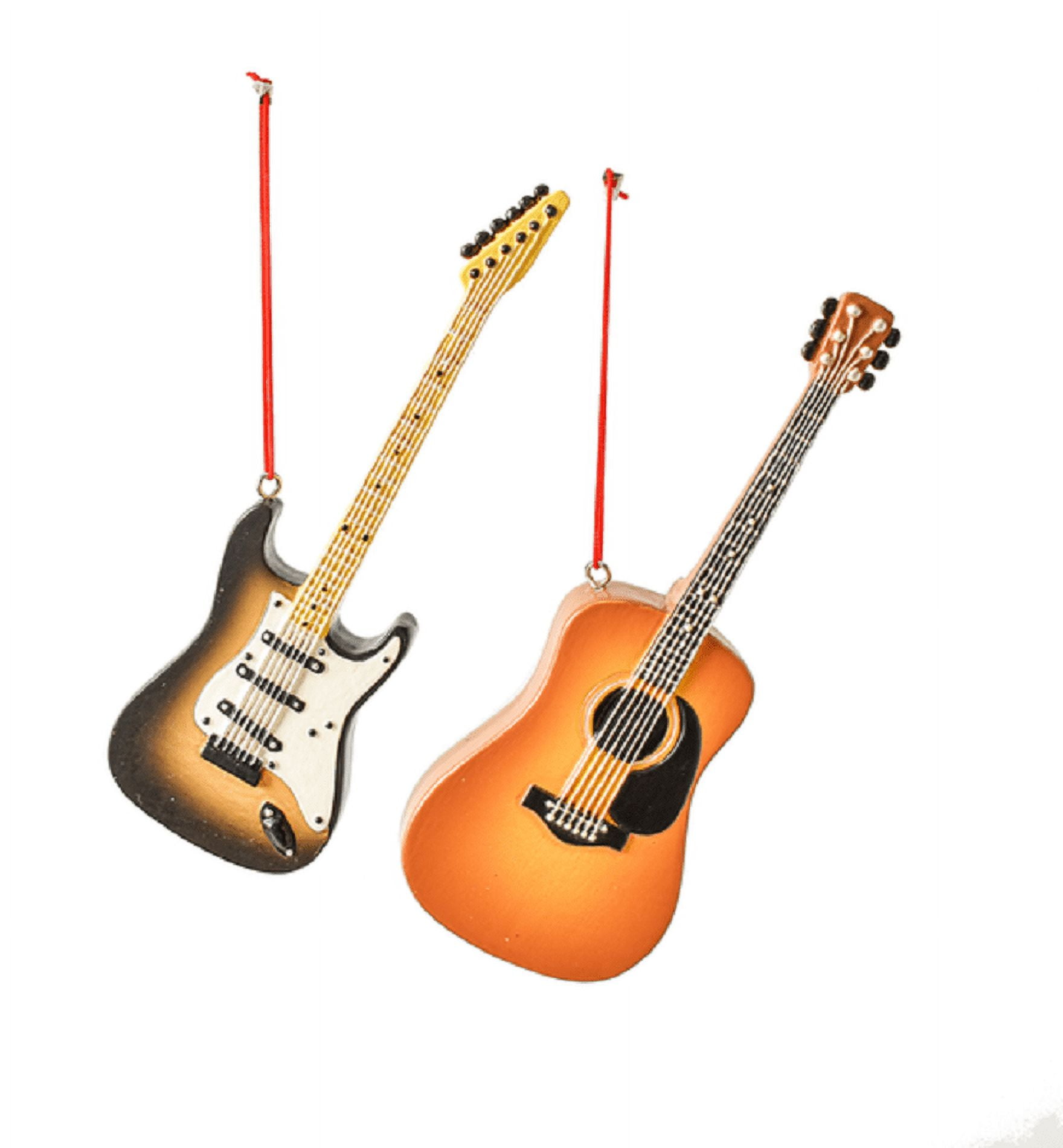 Acoustic and Bass Guitars Christmas Holiday Ornaments Set of 2 ...