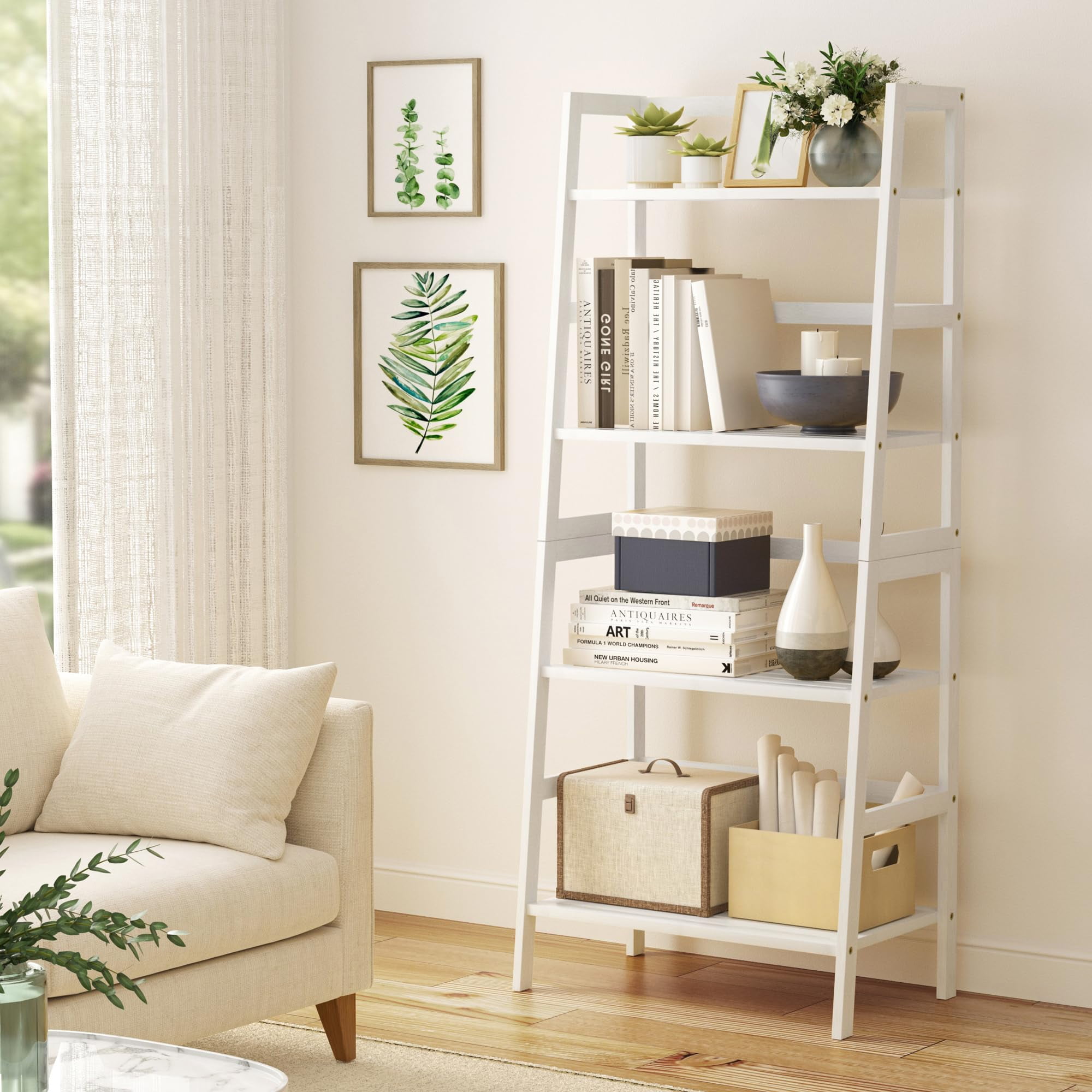 Acovy 4-Tier Bamboo Ladder Shelf, Freestanding Storage Rack Plant Stand ...