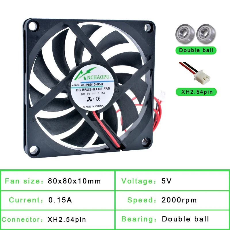 Acp8010 8cm 80mm fan 80x80x10mm dc5v 12v 24V 2 wires 2pin for chassis ...
