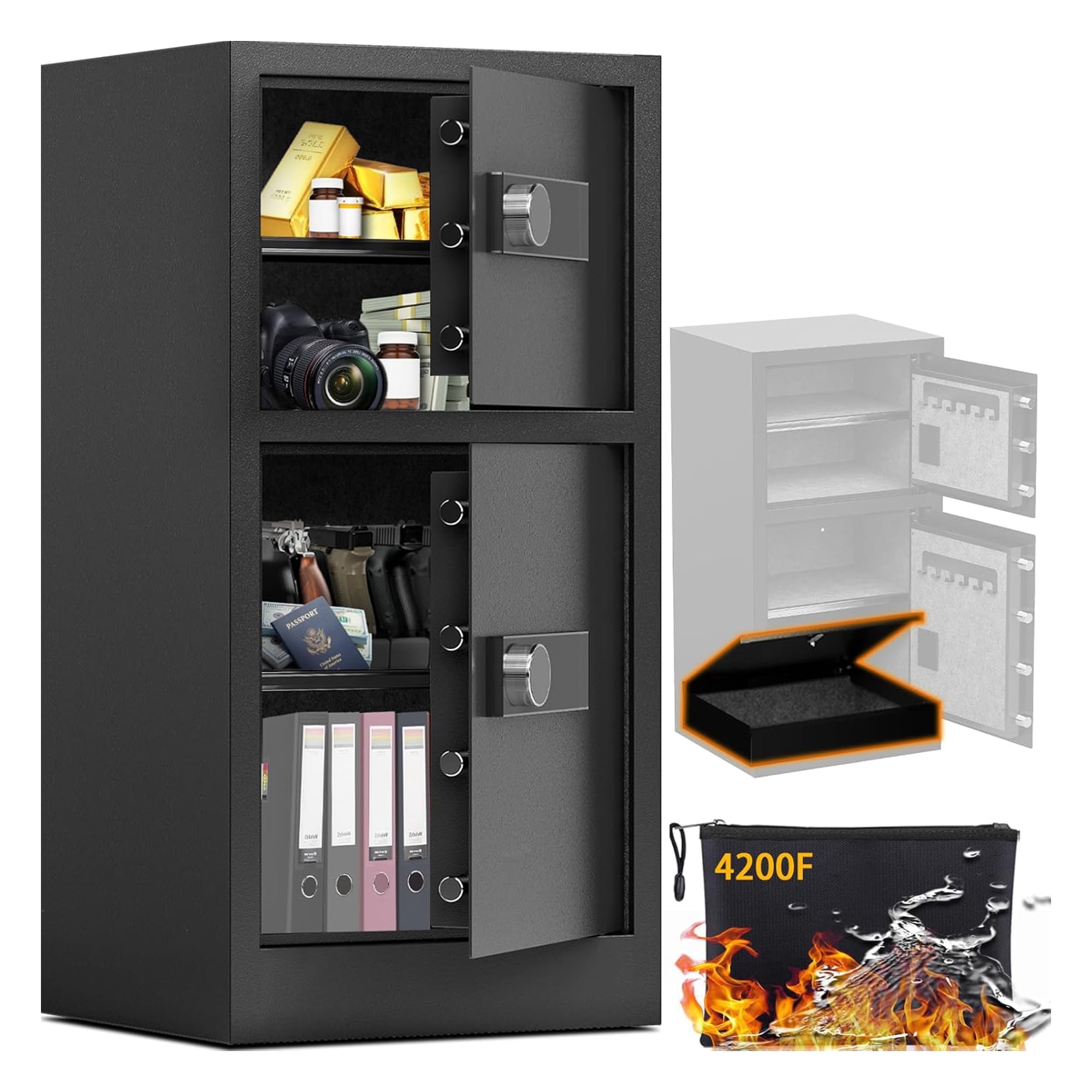 Acpouw 8.6 Cu Ft Heavy Duty Double Door Safe Box, Waterproof Cash Box ...