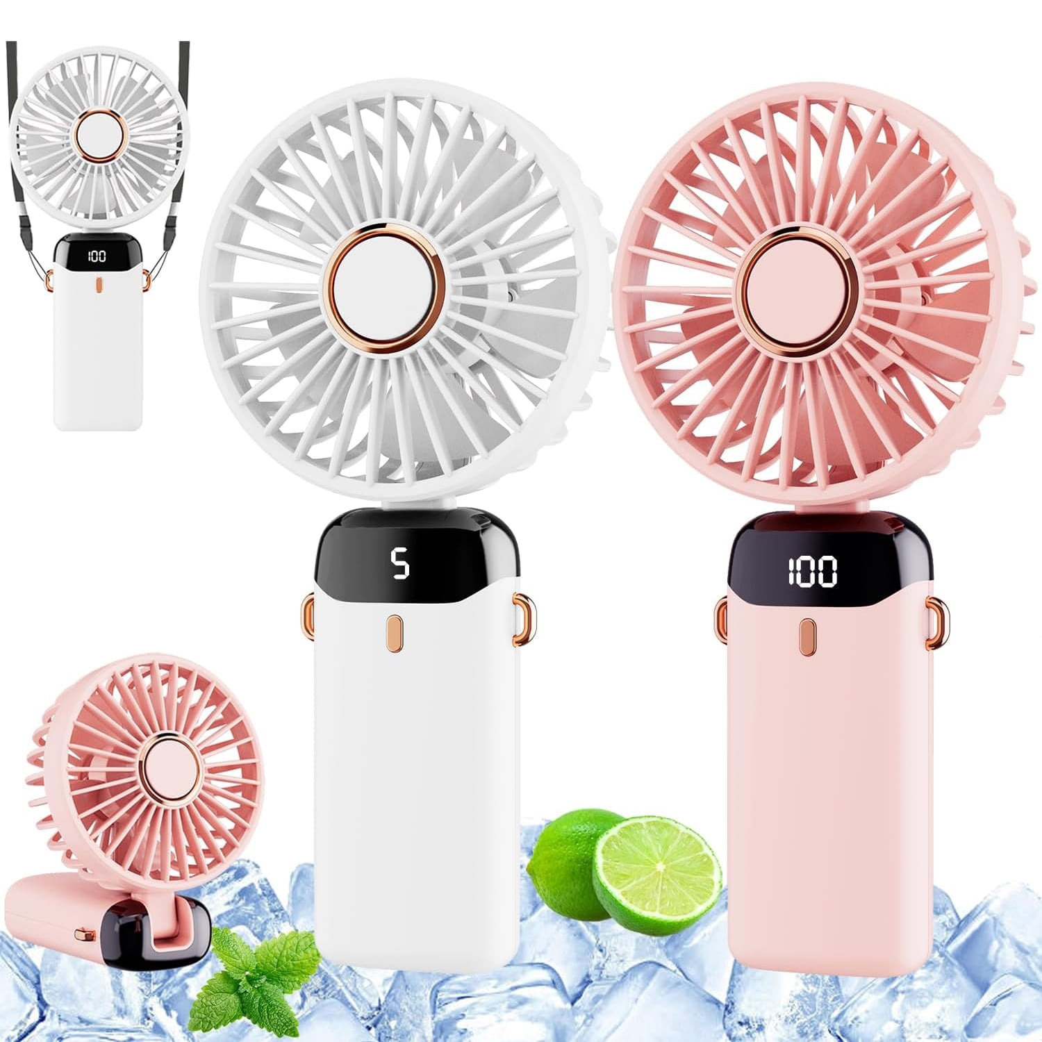 Acpouw Portable Handheld Fan 2 Pack, Rechargeable Mini Foldable Fan ...