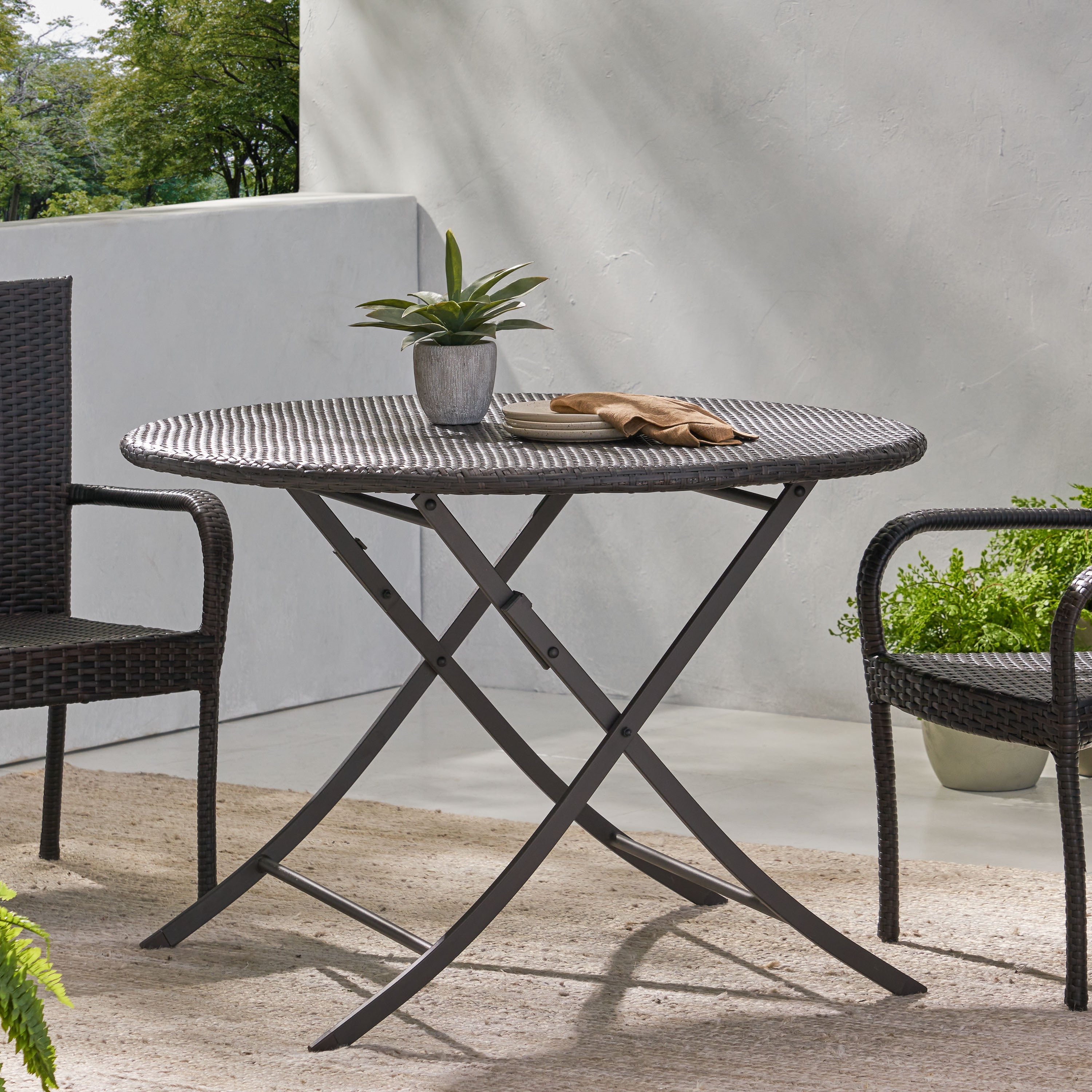 Acpouw Round Foldable Wicker Dining Table – Outdoor Table for 4, Water ...