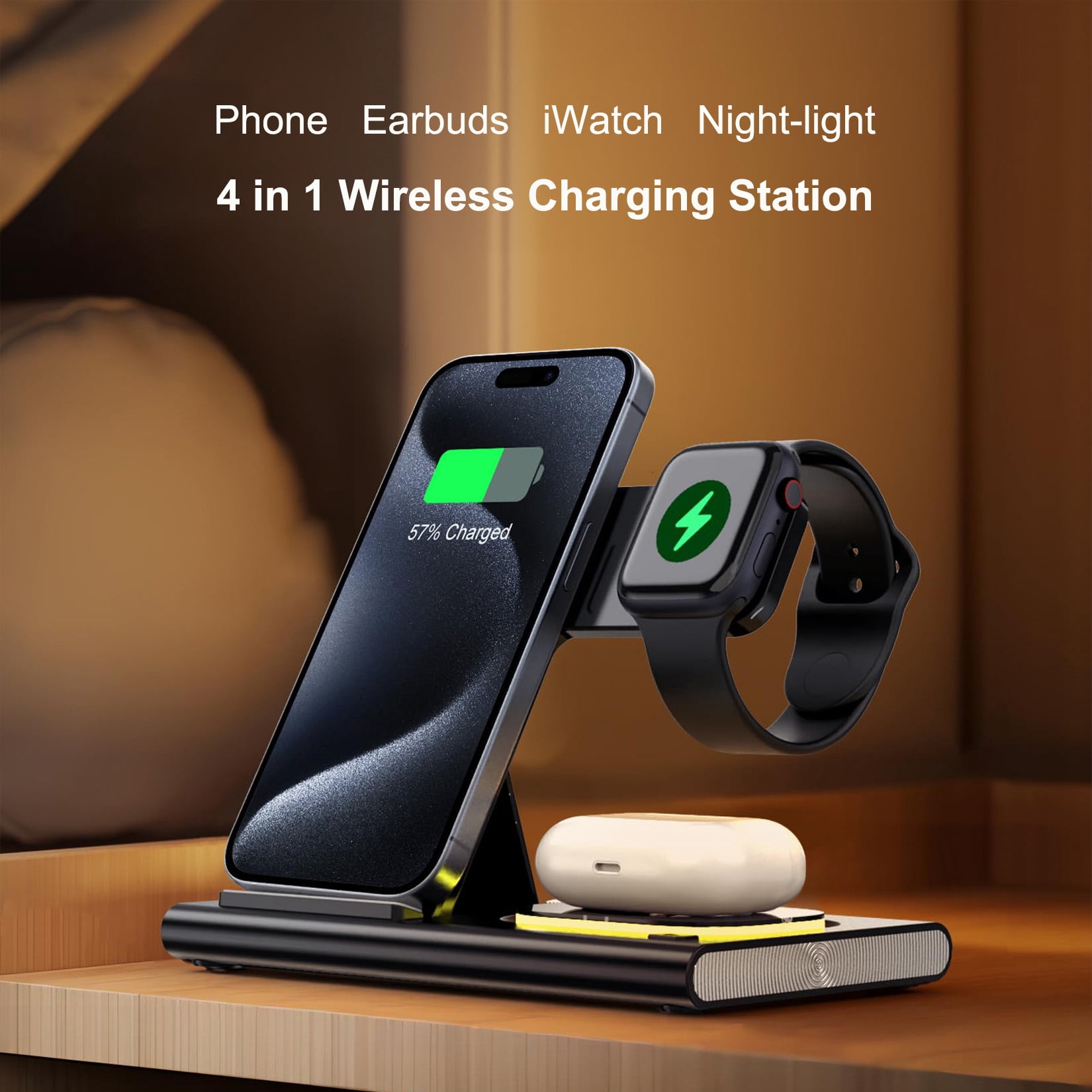 Acpouw Wireless Charger Station, 4 in 1 Foldable 15W Fast Charging ...