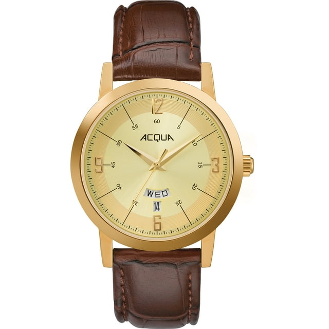 Acqua Men's Gold-Tone Watch, Brown Leather Strap - Walmart.com