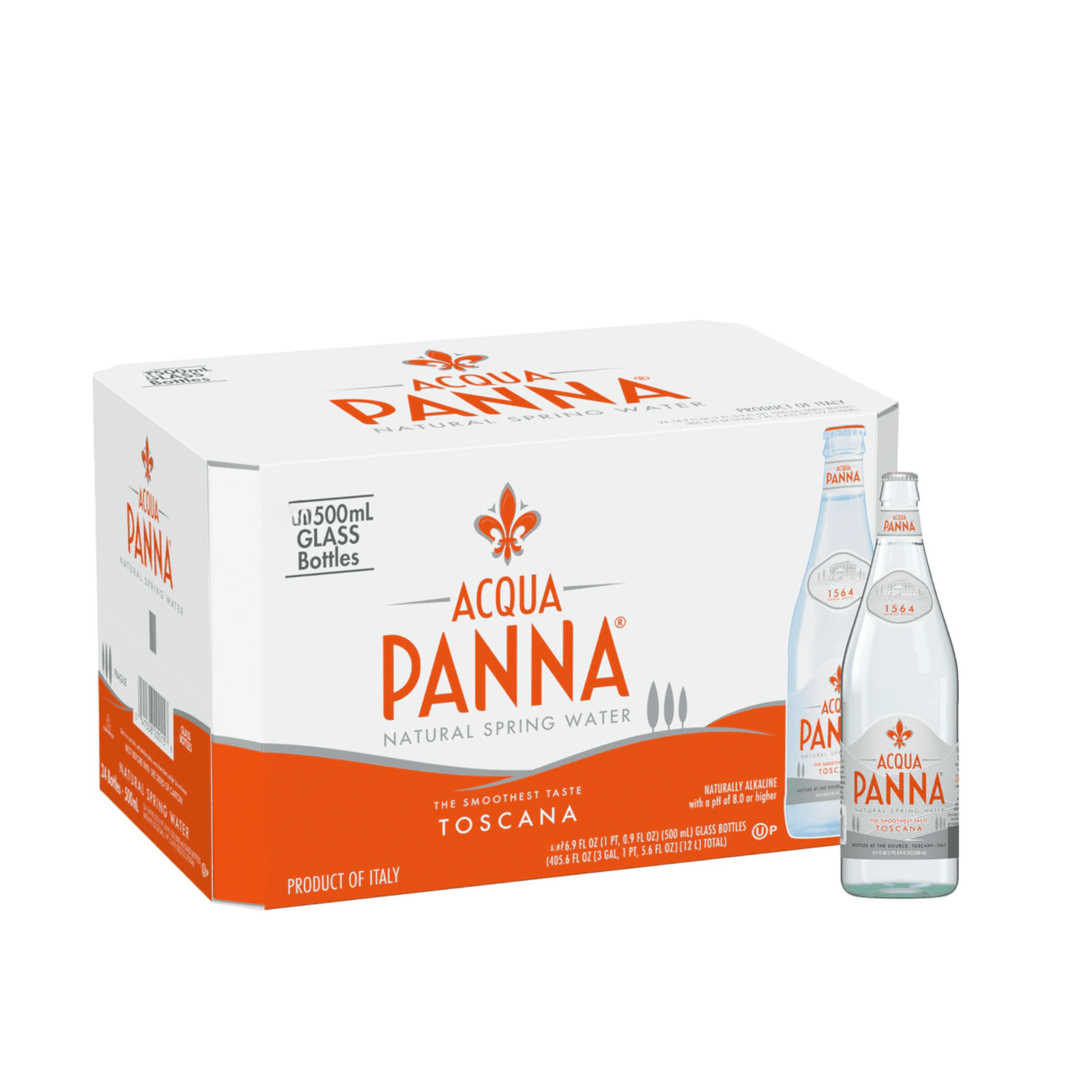 Acqua Panna Natural Spring Water 500 mL 16.9 Fluid Ounce Glass Bottles ...