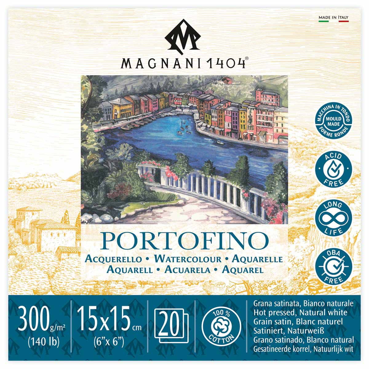 Acquerello Portofino Watercolor Pad - 6" x 6", Hot Press, 140 lb, 20 ...