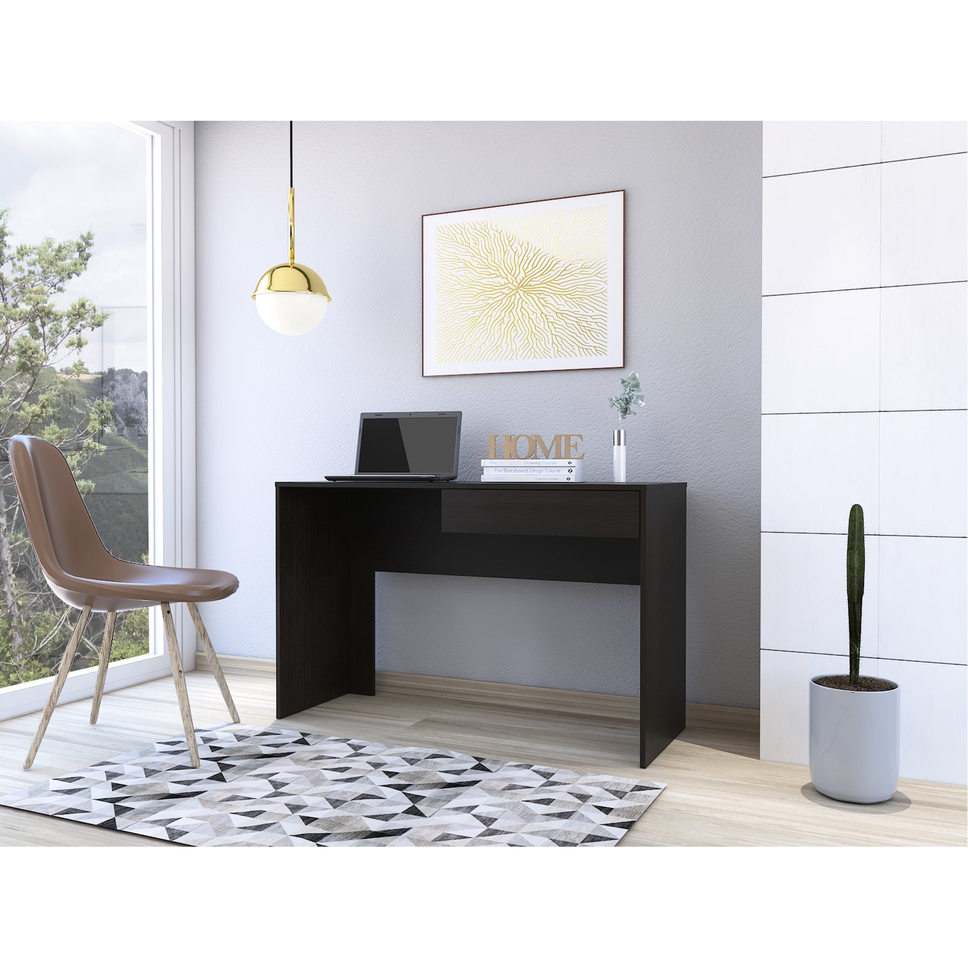 Acre Modern Computer Workstation Desk In Black, One Drawer Option, 47.3 ...